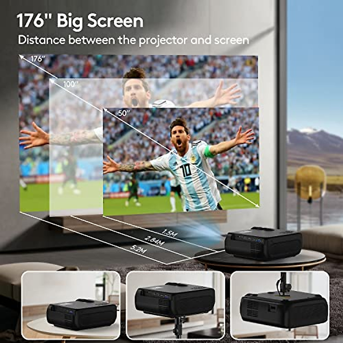 Living Enrichment Mini Projector with Bluetooth, Upgraded 1080P HD Supported Portable Movie Projector 9500L, Portable Projector with Carry Bag, Compatible with HDMI VGA USB for Home Outdoor Movies