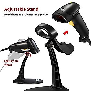Barcode Scanner, Wired Handheld Bar Code Scanner with Adjustable Stand, Esky Automatic 1D USB Laser Scanner Support Windows/Mac/Linux for POS System Sensing, Store, Supermarket, Warehouse
