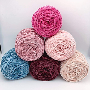 Truevalue 4 Skeins Chenille Yarn, Hand Knitting Glossy Chenille Velvet Blanket Yarn for Crochet Weaving DIY Craft Total 400g (Light Grey)