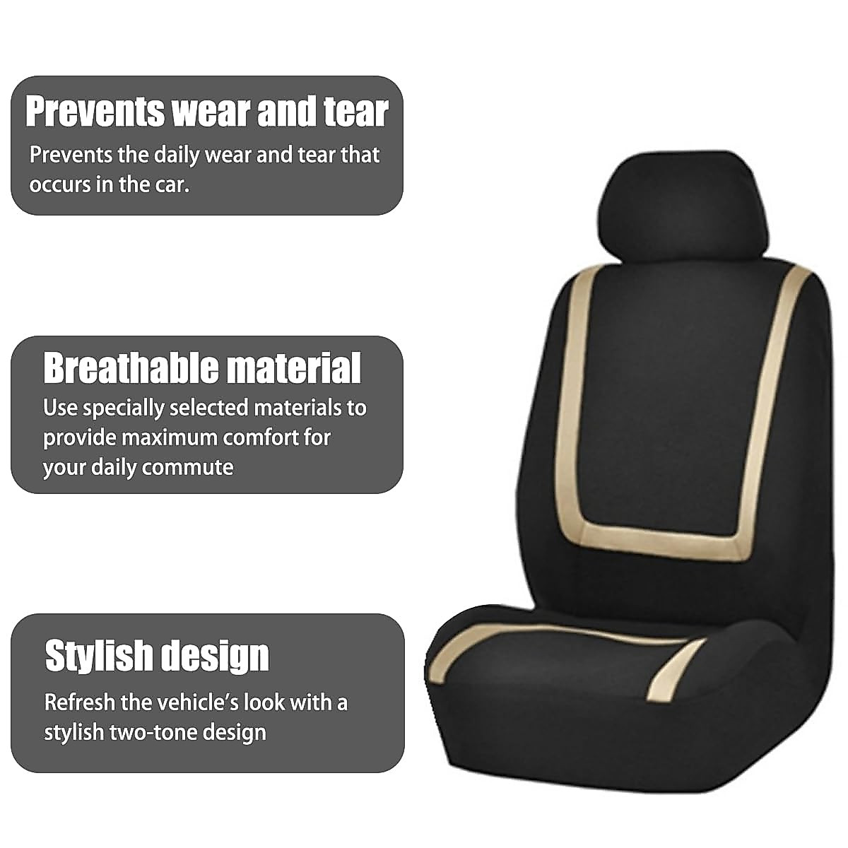 BELOMI Car Seat Covers Full Set, Breathable Premium Cloth Automotive Seat Cover, Universal Front and Rear Seat Covers, Easy to Install Car Accessories for Most Cars Trucks SUV (Beige)
