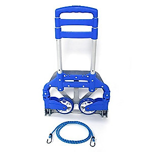 Portable Aluminium Hand Truck Collapsible Heavy Luggage Trolley Cart Folding Dolly Push Truck for Material Handling Transporting 165lbs Capacity (Blue)