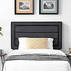 VECELO Faux Headboard Upholstered Heaboards Banded Tufted Modern Bed Backboard, Twin Size, Twin/Twin XL, Leather Black