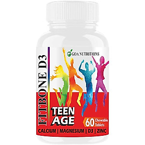 Minton Well-C Fitbone d3 Calcium for Kids Teenagers with Magnesium Zinc Vitamin D and B12 for Strong Bones | Immunity | Growth | Height (10-16 Years)-60 Chewable Tablets