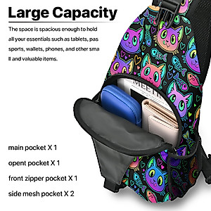 Cat Sling Bag Travel Crossbody Backpack Shoulder Pack Chest Hiking Daypack for Women Men with Strap Adjustable Lightweight Outdoor Walking Running Climbing