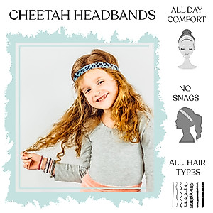 FROG SAC 4 Cheetah Headbands for Girls, Reversible Nonslip Velvet Leopard Print Headband Pack, Elastic Leopard Headbands for Women, Cute Animal Print Hair Accessories for Teens