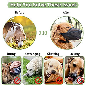 Dog Muzzle, Soft Mesh Muzzle for Small Medium Large Dogs, Adjustable Puppy Muzzles for Scavenging Biting Licking and Chewing, Allows Panting and Drinking (Black, L-(Snout:10¼"-12¼"))