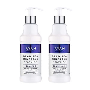 AYAM Beautycare Dead Sea Minerals + Caviar Shampoo & Conditioner Set, Anti-Aging Replenishing Moisture for Dry and Damaged Hair 13.5 Fl Oz Ea (Set of 2).