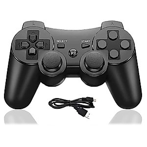 JINHOABF Wireless Controller for PS3 Controller,Built-in Dual Vibration Gamepad Compatible for Playstation 3,with Charger Cable (Blue and Red)