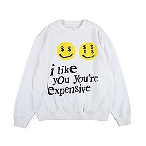 astro monical I Like You You're Expensive Mens Sweatshirts Hip Hop Crewneck Graphic Cotton Pullover White,XL