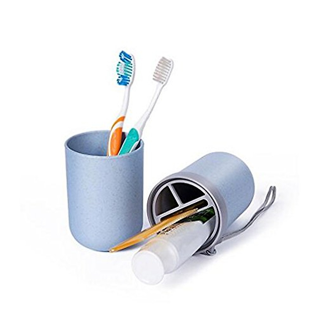 1Pcs Travel Toothbrush Cup Multifunction Wheat Stalk Wash Gargle Cup Portable Business Trips Handy Travel Toothpaste Case Holder Container Storage Box Organizer for Travel and Outdoors (Blue)