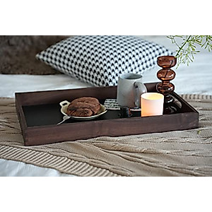 CRAZYWOOD 22x13 Inches Walnut with Carry Handle Black Ottoman Tray Serve Tea Coffee or Breakfast in Bed Classic Wooden Decorative Serving Tray
