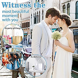 Rikkmte 12Pcs Reusable Gift Bags,Blue Glossy Tote Bags with Handle,Glossy Finish Grocery Bag,Non-woven Shopping Bags,Foldable Bridesmaids Bags Gift Bags for Women Bridesmaid Wedding Birthday Party