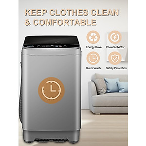 KRIB BLING Full Automatic Washing Machine 25lbs Compact Portable Washing Machine with LED Display, Drain Dump, 10 Wash Programs and 8 Water Levels Ideal for Dorms, Apartments, RV, Grey