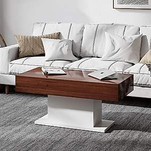 LED Coffee Table for Living Room, Modern High Glossy Coffee Table with 16 Colors LED Lights, Smart Cocktail Table Rectangle, Wooden Living Room Table (Natural)