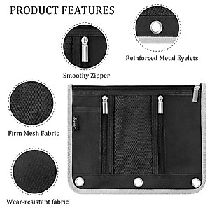 Jacng Binder Pouch for 3 Ring Binder Large Capacity Binder Pocket Black Zipper Bag Fits 3- Ring Binder Clear Window Pencil Pouch with Zipper for Office Supplies