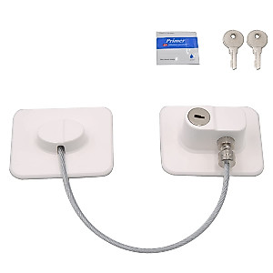 Refrigerator Lock, 2 Packs Self-Adhesive Fridge Lock with Keys, Childproof Freezer Lock Cabinet Locks with Rustproof Straps Strong Adhesive White.