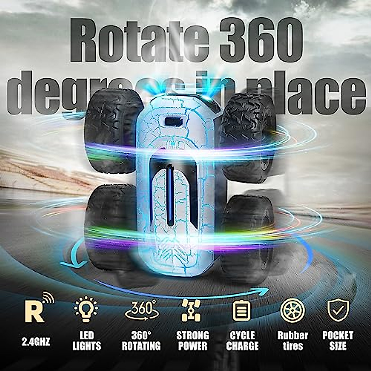 TRIPLEFINE Remote Control Car for Kids 8-12, 360°Rotating with 2 Batteries, Double-Sided RC Car Stunt Car Toy, 2.4Ghz Remote Control with LED Lights and Headlights