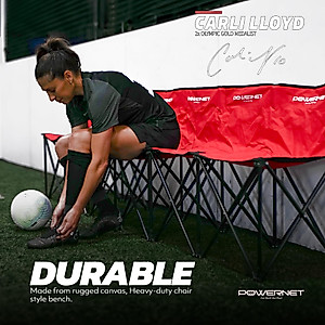 PowerNet Carli Lloyd 6 Seater Team Bench | Backpack Style Carry Bag Included | Ultra Portable | Great for Teams | Soccer Basketball Football
