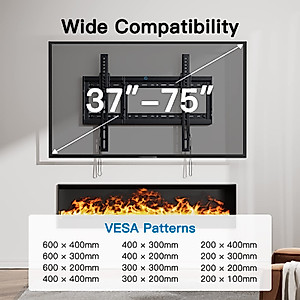 Tilt TV Wall Mount Bracket Low Profile for Most 37-75 Inch LED LCD OLED Plasma Flat Curved Screen TVs, Large Tilting Mount Fits 16-24 Inch Wood Studs Max VESA 600x400mm Holds up to 132lbs by Pipishell