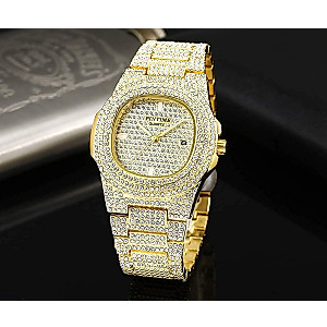 Luxury Unisex Watch Crystal Diamond Watches Big Face Women's Men's Quartz Watch Gold Color Silver Color Rose Gold Color Stainless Steel Wrist Watch (Gold)