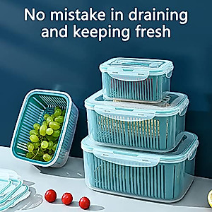 Gorwit Fruit and Vegetable Storage Container Refrigerator Berries Vegetable Washing Kitchen Vegetable Dehydration with Lid and Strainable Basket 5 Size Food Grade Safe BPA Free,1300ml