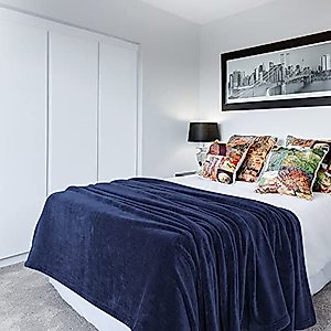 American Soft Linen Bedding Fleece Blanket Queen Size 85x90 inch Oversized Plush Fuzzy Cozy Soft Blanket for Bed, Sofa, Couch, Navy Blue