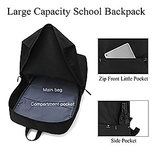 Lightweight School Backpack, Casual Daypack Travel Padded Backpack Waterproof Bookbag with Pockets, 16.5 inch, Black