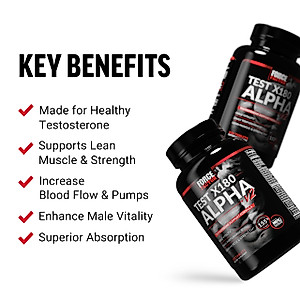 FORCE FACTOR Test X180 Alpha v2 T-Support for Men, T-Supplement to Help Build Strength, Boost Nitric Oxide, and Support Daily Performance, 120 Tablets