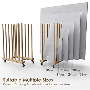 UNZERO Art Storage Rack with Caster Wheels, Wood Storage Stand for Canvas Boards, Panel, Frame, Drawing Board, Printed Matter, Paper Pad, Backing Plate