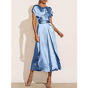 ANRABESS Women's 2023 Formal Dress for Women Summer Maxi Elegant Satin Cocktail Dress Sleeveless Wrap A-Line Flowy Midi Wedding Guest Silk Semi Formal Dress 916qianlan-L