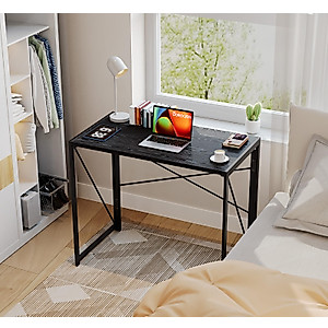 Coavas Small Folding Desk, No Assembly Required Computer Desks, 31.5 inch Spaces Saving Foldable Table for Bedroom, Home Office, Dorm, Apartment, Black Wood