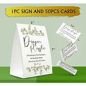 Diaper Raffle Sign,Diaper Raffle Baby Shower Game Kit (1 Standing Sign + 50 Guessing Cards),Greenery Insert Ticket,Baby Showers Decorations,Card for Baby Shower Game to Bring a Pack of Diapers-XN04