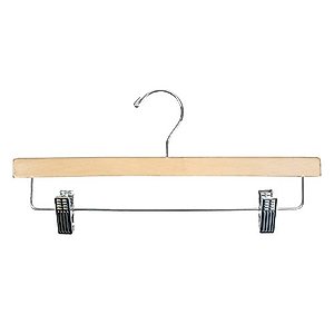 NAHANCO 6214RCCH10 14” Wooden Pant Skirt Hanger with Chrome Hook and Clips, Natural (Pack of 10)