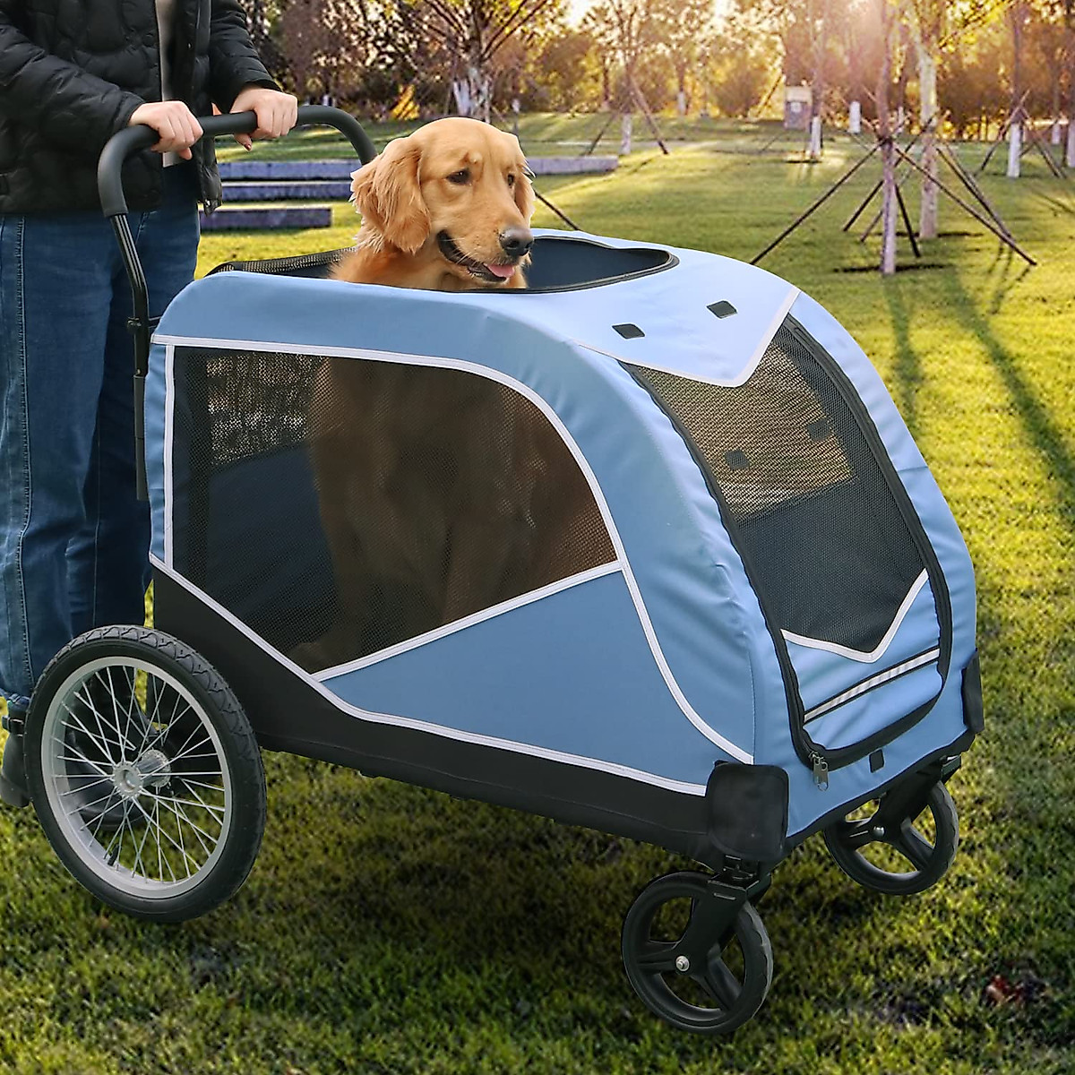 Dog Stroller for Large Dogs, Extra Large Pet Stroller for Medium Dogs Foldable, Dog Wagon and Cart for 2 Dogs with Pocket Up to 352lb Blue