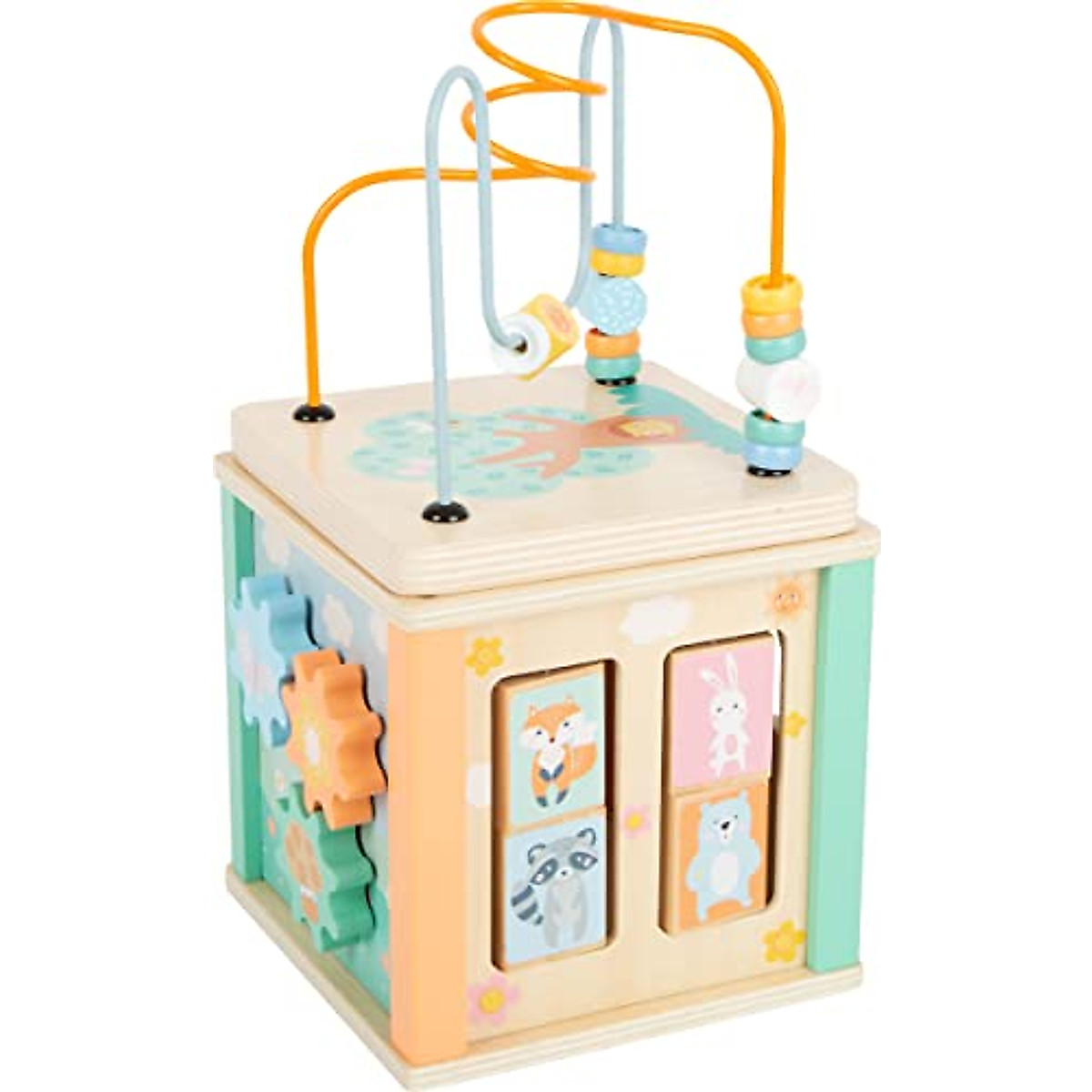 Small Foot Wooden Toys Pastel Activity Cube-Montessori Wooden Toys for Boys and Girls Ages 12+ Months-Perfect for Birthdays and Holidays, Multi