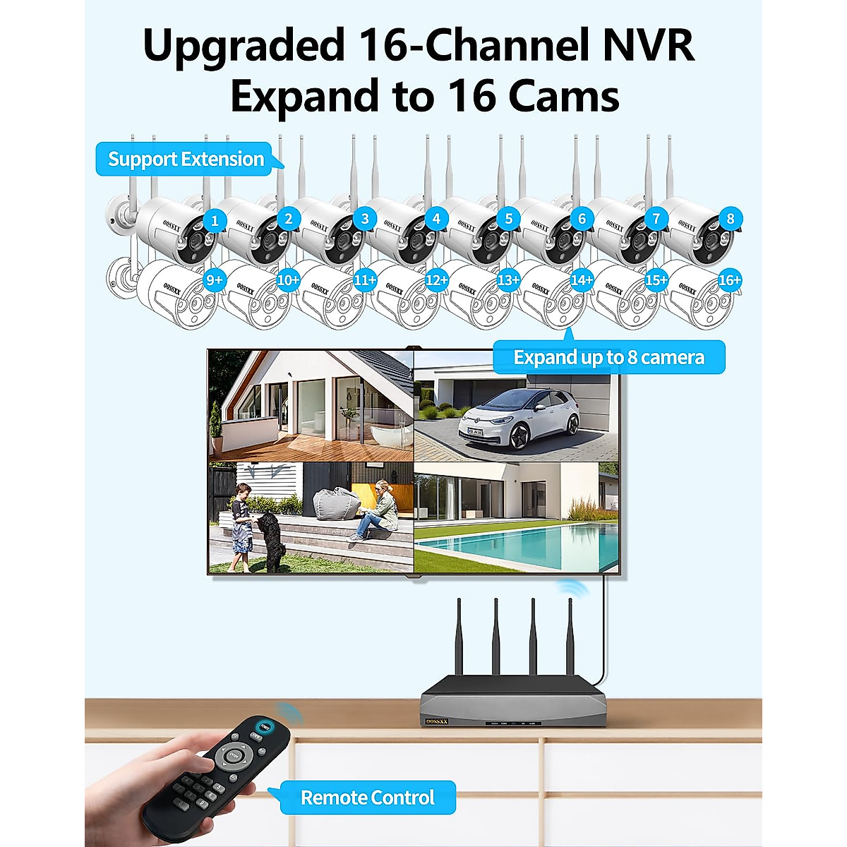 {Dual Antennas for WiFi Enhanced & 60 Days Storage} AI Human Detected 2K 3.0MP Wireless Security Camera System,OOSSXX 8 Channel NVR HD Outdoor Home Surveillance WiFi Cameras Systems with 4TB HDD