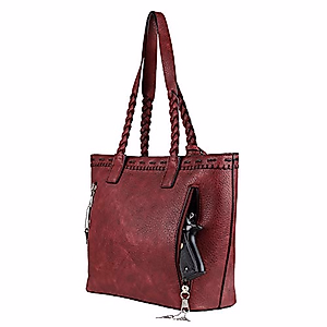 Lady Conceal Concealed Carry Purse - Locking Sophia Stitched Tote (Burgundy)
