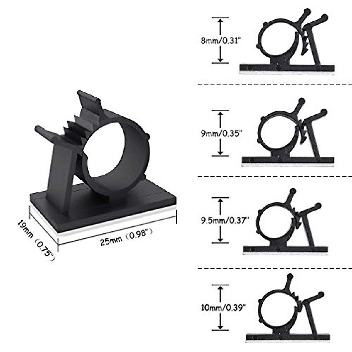 Viaky 30 Pcs Black Clips Self Adhesive Backed Nylon Wire Adjustable Cable Clips Adhesive Cable Management Drop Wire Holder