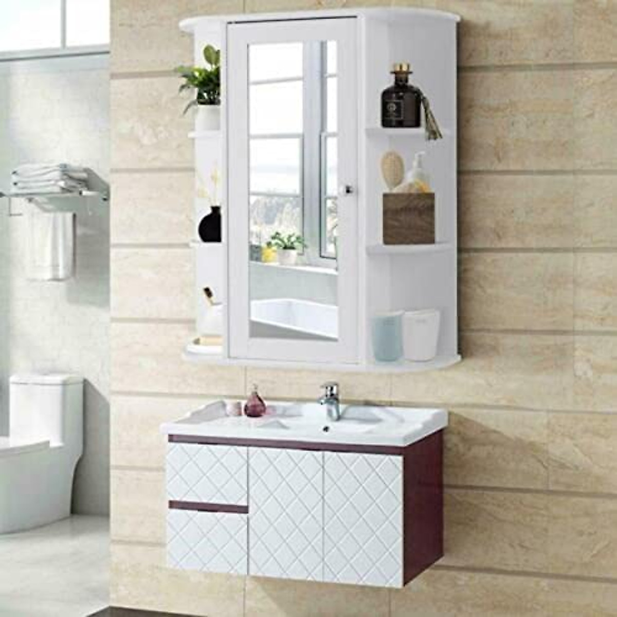 Home Bathroom Wall Mount Cabinet Storage Shelf Over Toilet w/Mirror Door