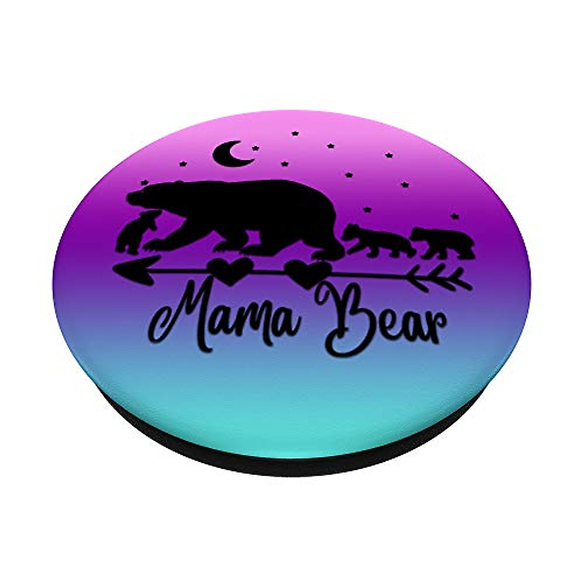 Black Mama Bear and Three Cubs On Teal Purple Pink Ombre PopSockets Swappable PopGrip