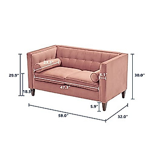 Dreamsir 58'' W Velvet Sofa, Mid-Century Love Seats Sofa Furniture with Bolster Pillows, Button Tufted Couch for Living Room, Tool-Free Assembly (Loveseat, Pink)