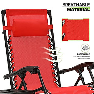 Magshion Zero Gravity Chair with Canopy Set of 2, Reclining Outdoor Patio Lounge Chair, Folding Anti Gravity Recliner, Portable Lounger with Removable Cup Holder Side Tray and Pillow Headrest (Red)