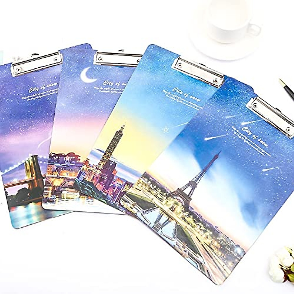 Office Supply Clipboard Cute Wood A4 A5 Clipboard Sky Writing Pads Exam Clip Board Office School Supply Thing Item Folder Paper Desk Durable Low Profile Clip (Color : Tower 1pcs)