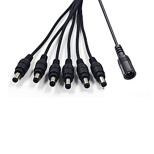 Security-01 2-Pack 1 to 6 Way DC Power Splitter Cable, Plug 5.5mm x 2.1mm for CCTV Cameras LED Light Strip and More
