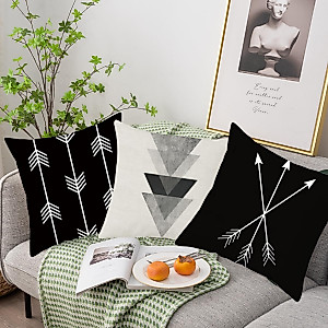 IcosaMro Throw Pillow Covers Black and White Pillow Cases Set of 4 Arrow Mountain 18x18 Decorative Square Zippered Cotton Linen Cushion Cover Room Sofa Decor