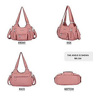 Angel Barcelo Roomy Fashion Hobo Womens Handbags Ladies Purse Satchel Shoulder Bags Tote Washed Leather Bag Pink