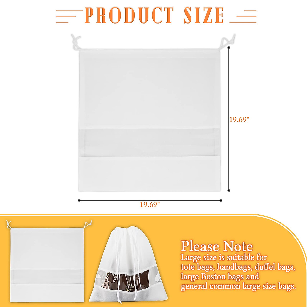 Ibnotuiy 10Pcs Non-Woven Fabric Dustproof Drawstring Bag Handbag Storage Organizer Dust Cover Large (Large, Black)