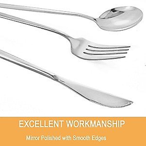 Dnalrhoi 24-Piece Silver Korean Silverware Sets Mirror Polished Stainless Steel Modern Flatware Cutlery Set Service for 6 Including Forks Spoons Knives Kitchen(Silver)