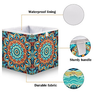 Burbuja Mandala Storage Cubes Fabric Storage Bins Foldable Closet Organizer Basket with Handle, 11x11x11 Cube
