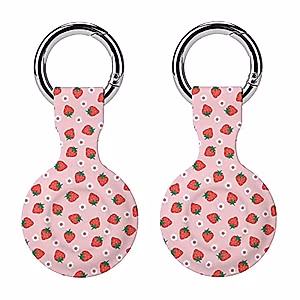 Protective AirTag Holder Case Cover for Air Tags Tracker Shockproof Accessories Items Finder 2Pack AirTags Cases Strawberry Daisies Silicone Cover with Keychain for Girls Boys Travel Luggage Backpacks